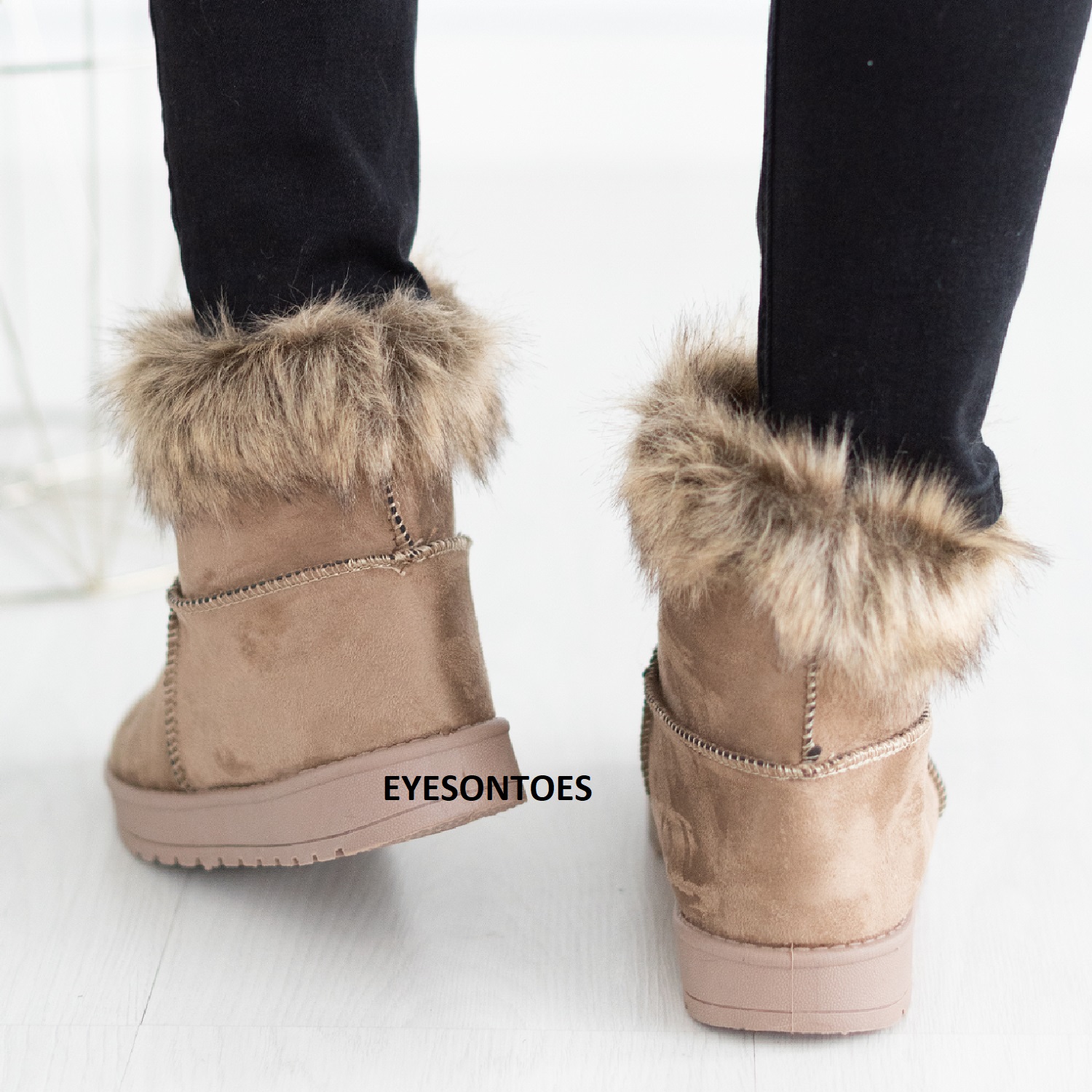 WOMENS ANKLE LADIES WARM WINTER FAUX FLUFFY FUR LINED SNUGG SHOES BOOTS ...